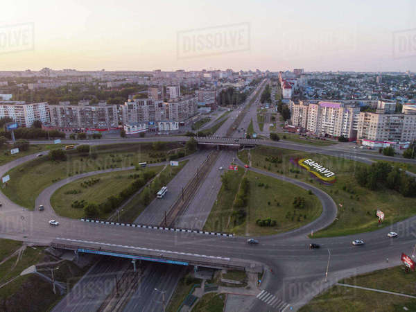 BARNAUL CITY. RUSSIA - JULY 28, 2019: Aerial shot of view to Barnaul ...