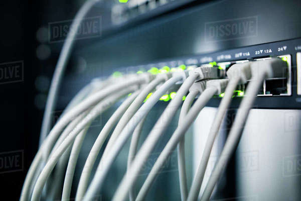 Network server room with servers/high performance computers running ...