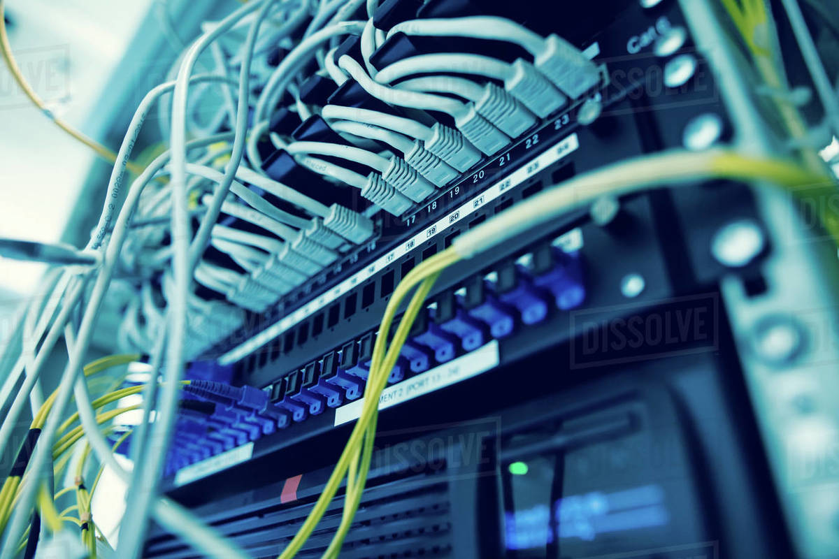 Network server room with servers/high performance computers running ...