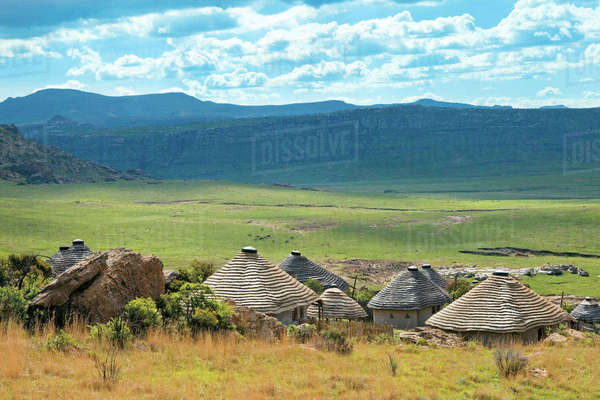 Basotho village near Clarens, Free State - Stock Photo - Dissolve