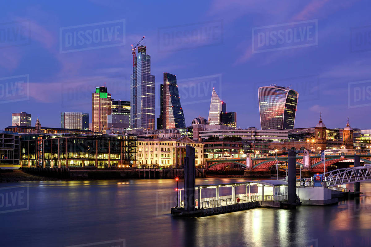 The scenic cityscape view of the high-rise office buildings in the ...