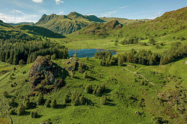 Blea Tan Aerial shot, the tarn is in a hanging valley between Little ...