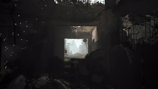 Slow Aerial Of Devastated War Area Destroyed Buildings Violence Ukraine ...