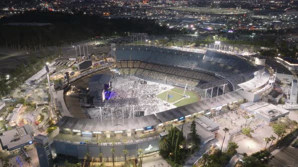Illuminated Dodgers sport Stadium at night baseball stadium from height ...