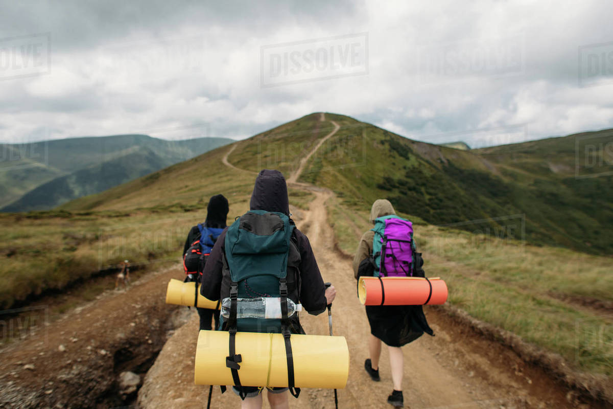 group of people on hiking go with backpacks in the mountains - Stock ...