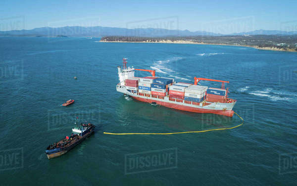 Aerial view of a RISE SHINE container cargo ship stands aground after a ...