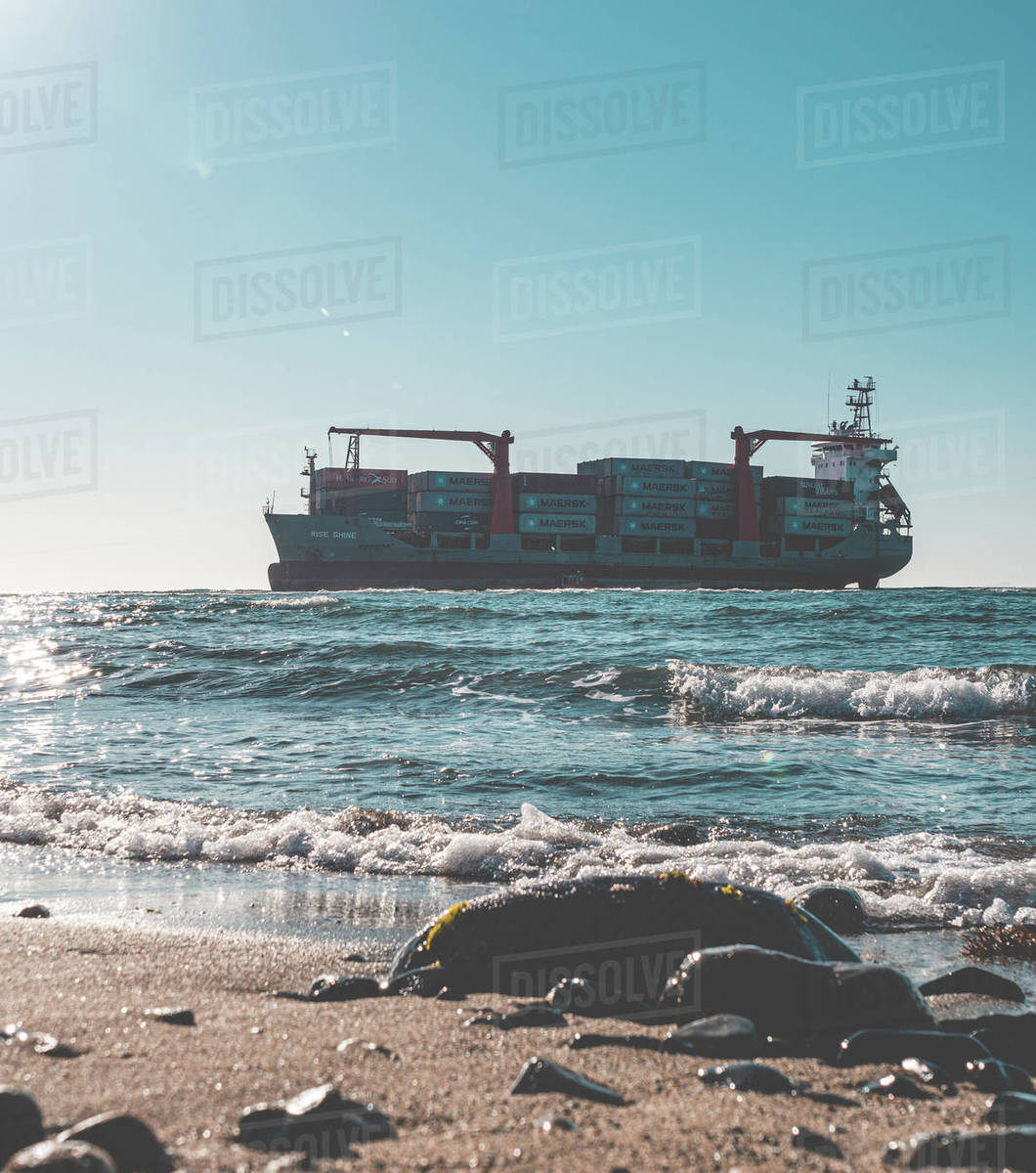 Container cargo ship stands aground after a storm. - Royalty-free Stock ...