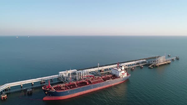 Tuapse, Russia : Aerial view of a tanker is loading in oil berth ...