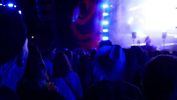 Crowd in slow motion listening to techno concert in flashing light - HD ...