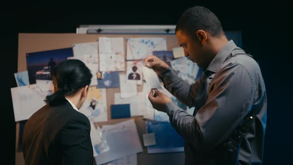 Police officers looking for serial killer, detective investigation ...