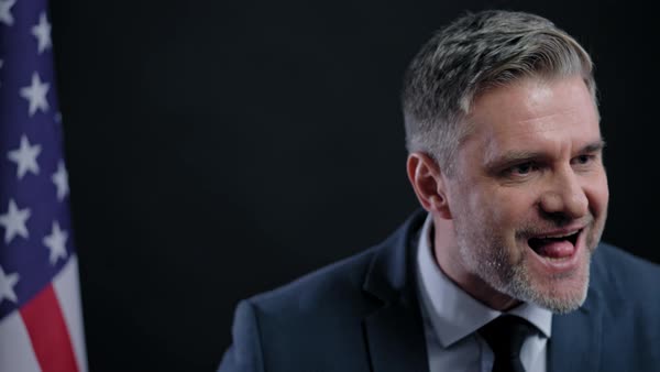 Angry American politician delivering speech, government speaker ...