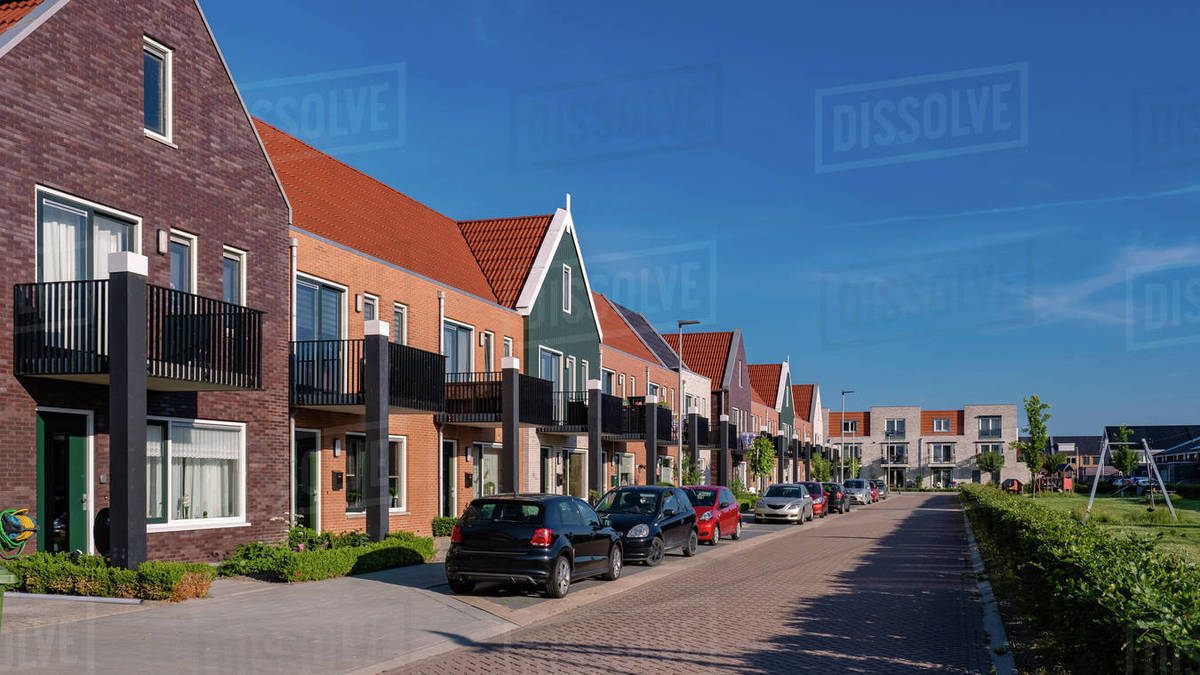 Dutch Suburban area with modern family houses, newly build modern ...
