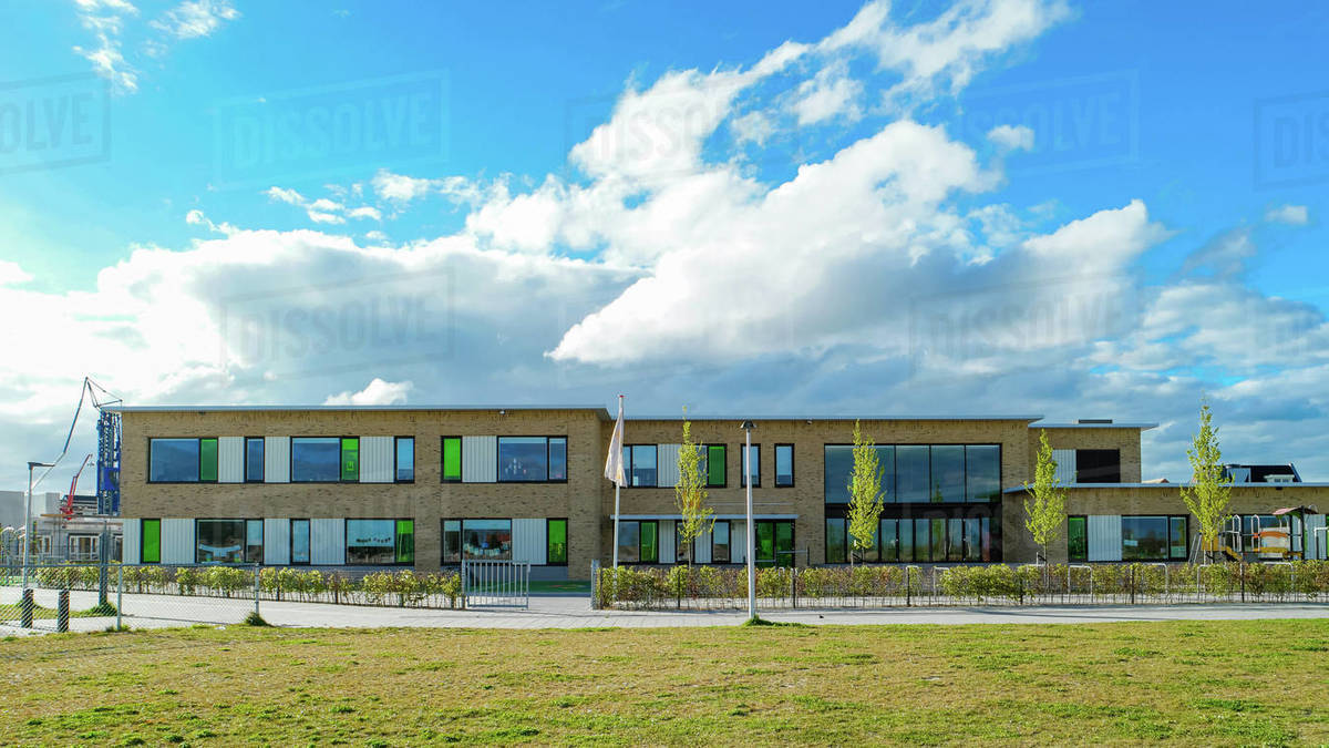 Dutch Suburban area with modern school, newly build a modern school in ...