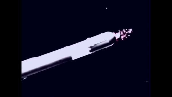 An Atlas rocket separates and a Centaur rocket stage is shown in space ...