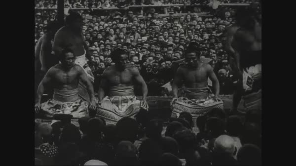 1900 - Sumo wrestlers pose in front of a crowd in Japan. - Stock Video ...