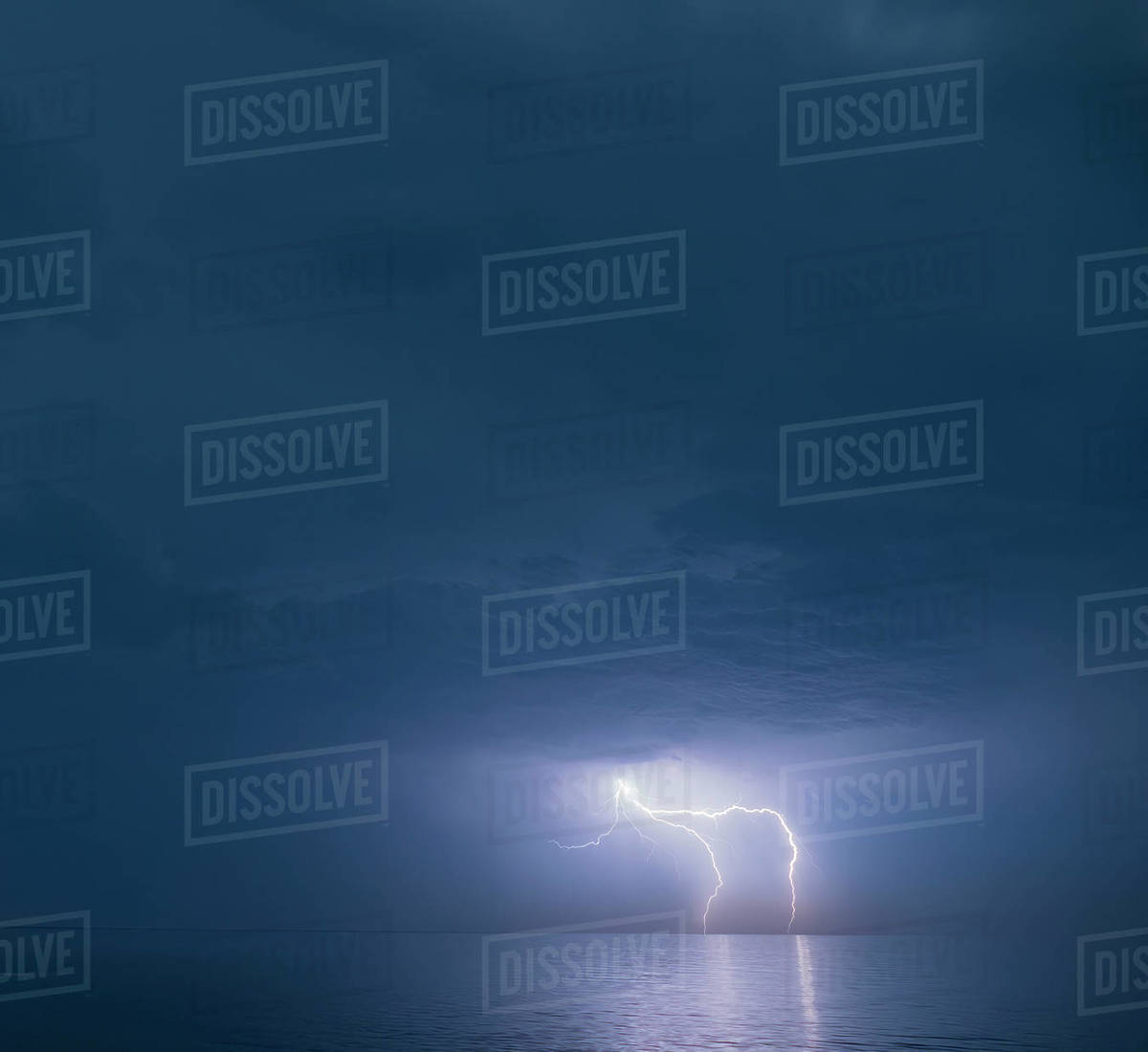 Lightning over water. Electric discharge. Nature background for design ...