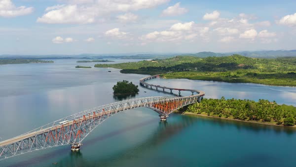 San Juanico Bridge, Philippines. Road bridge between the islands, top ...
