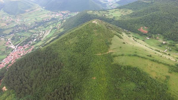 Aerial view of Bosnian pyramids in Visoko - Stock Video Footage - Dissolve