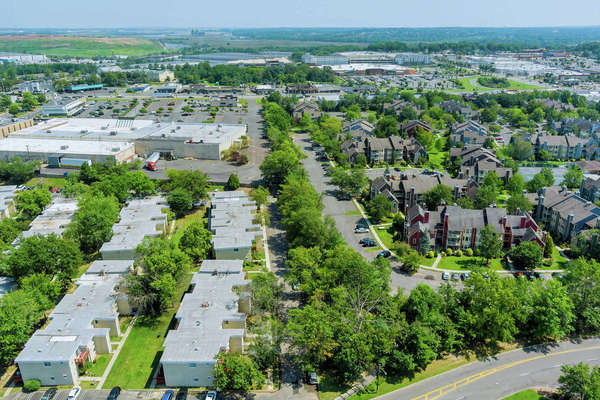 Aerial view of the residential area of beautiful suburb of home ...
