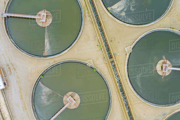 Aerial view of water treatment processing recirculation plant solid ...