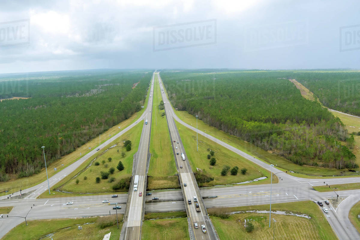 Panorama aerial view traffic line I-10 Interstate expressway near ...