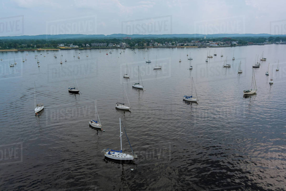 Panoramic view many beautiful boats in the ocean there are many ...