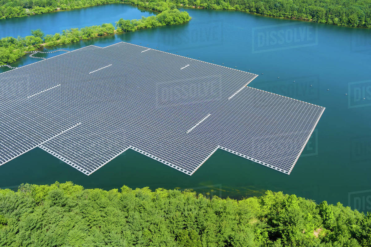 Floating solar panels platform on the beautiful lake renewable ...
