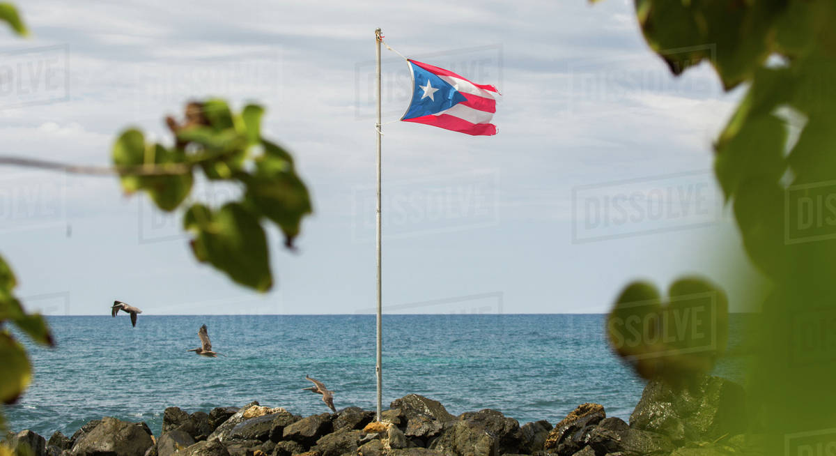 Puerto Rico flag in front of ocean - Stock Photo - Dissolve