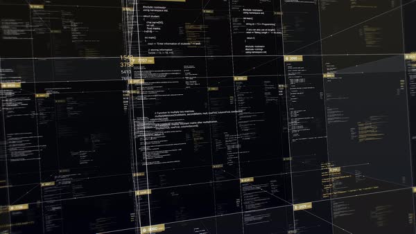 3D Animation of Tables with source codes on black background. - 4K ...