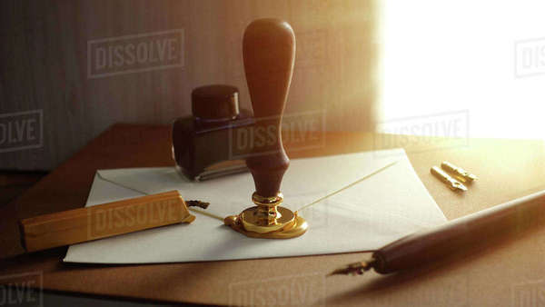 Authentic medieval way to write a letter. Old retro pen dipped in ...