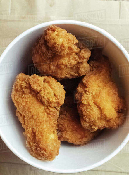 Close-up of chicken wings fried in batter. In a fast food restaurant ...