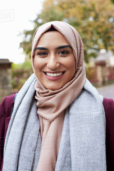 Portrait of british muslim woman in urban environment - Stock Photo ...