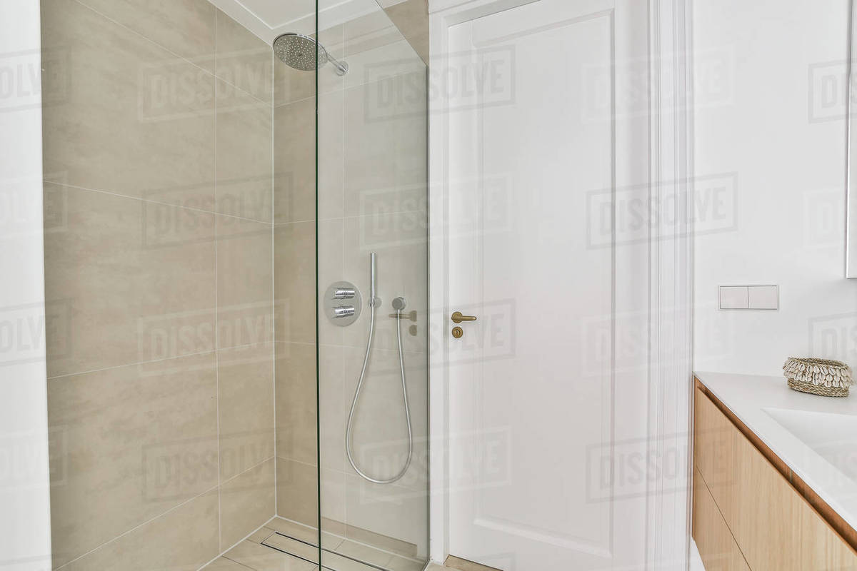 Modern shower stall in a bright bathroom - Royalty-free Stock Photo ...