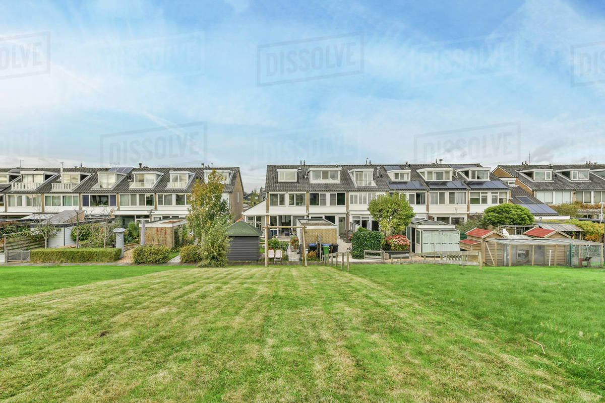 Beautiful view of a residential building yard - Stock Photo - Dissolve