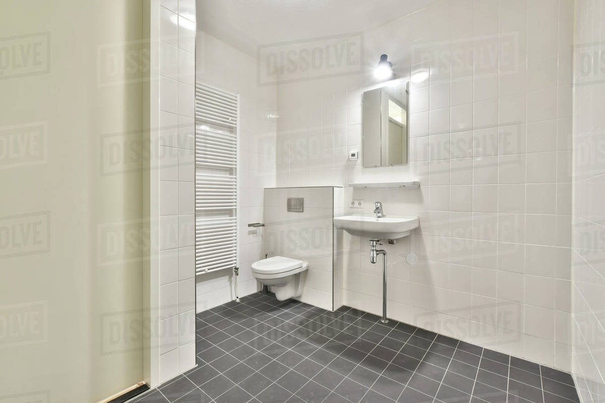 Interior of small clean restroom in miniature style - Royalty-free ...