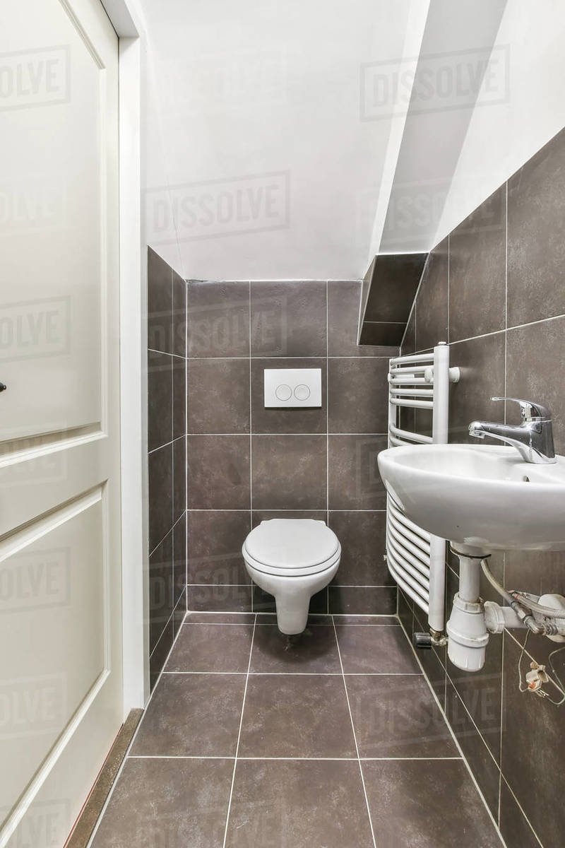 Interior of small clean restroom in miniature style - Royalty-free ...