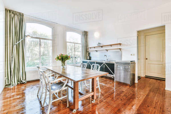 Modern dining room in a luxury house with individual design - Royalty ...