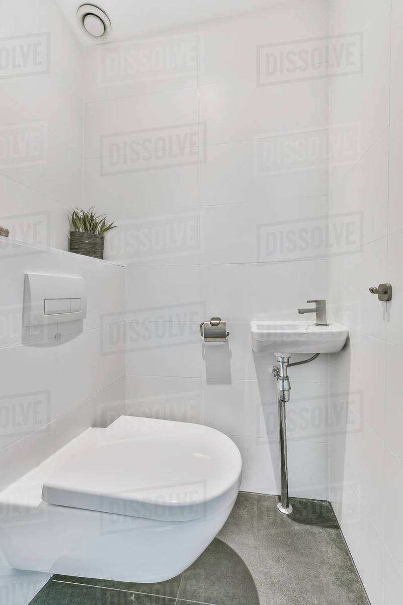 Interior of small clean restroom in miniature style - Royalty-free ...