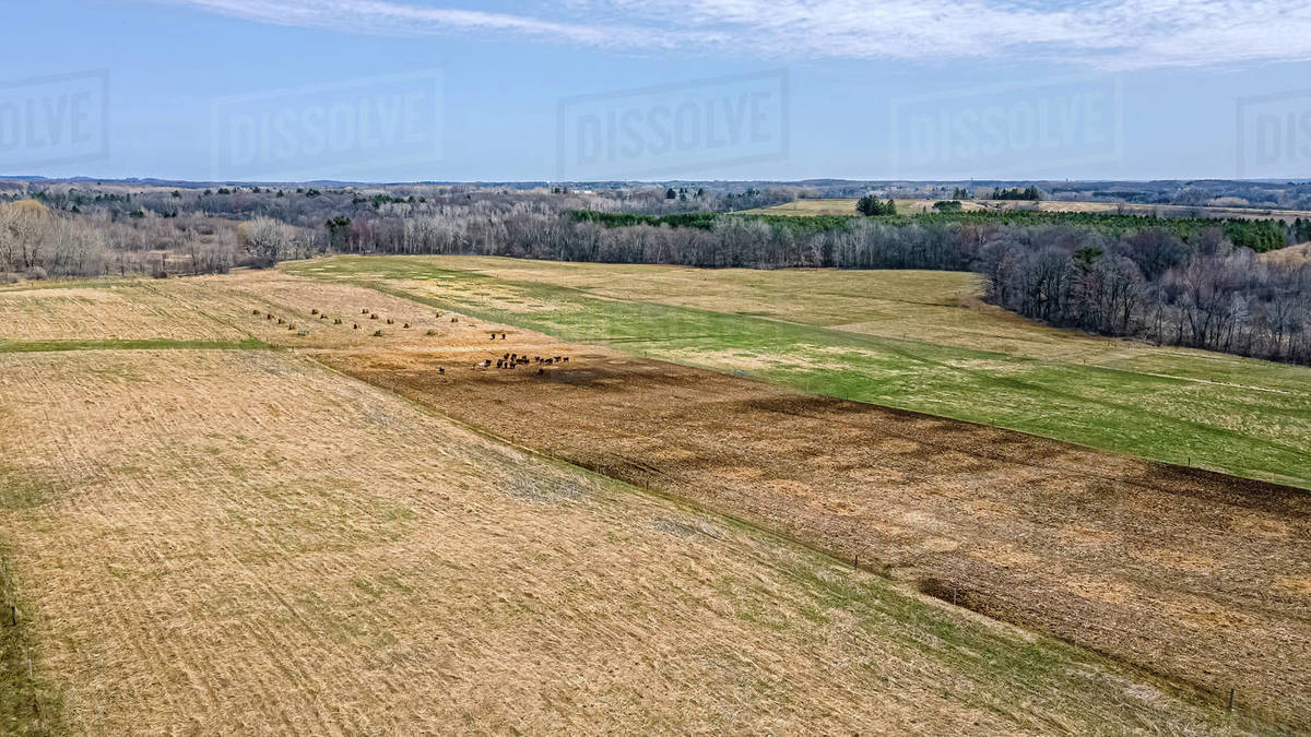 A spring view of a Wisconsin agricultural field with the edge of a ...