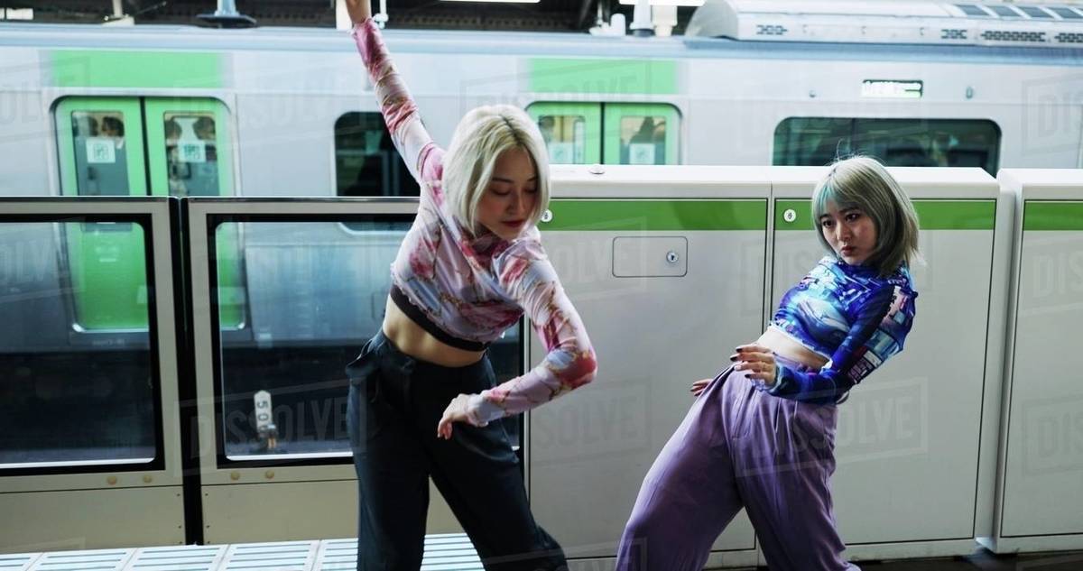 Asian woman, dancing and street performance by railway station for ...