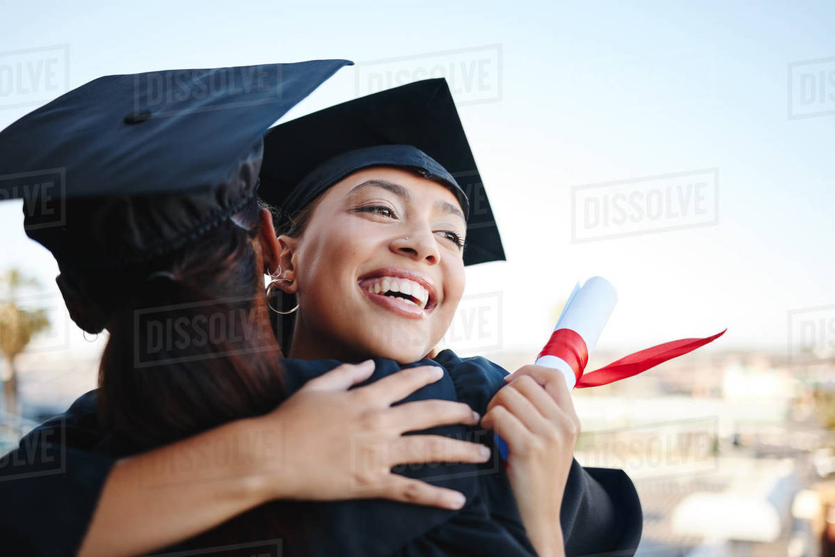 Graduation, education and hug with woman student friends hugging on ...