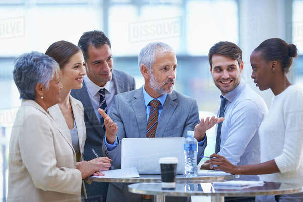 Ceo, confused and planning with business people in meeting for coaching ...
