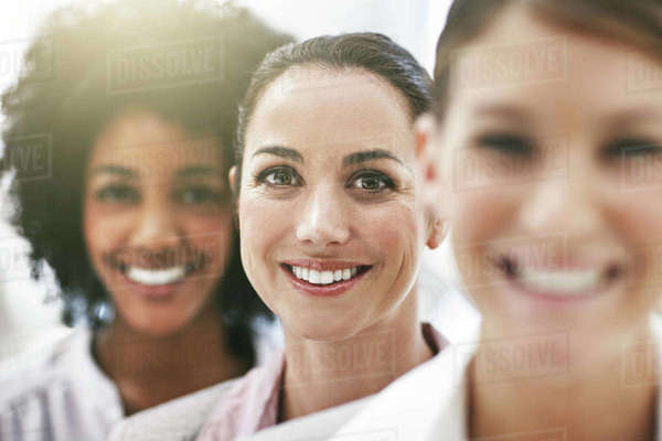 Business people, face and woman leadership with team in portrait, smile ...