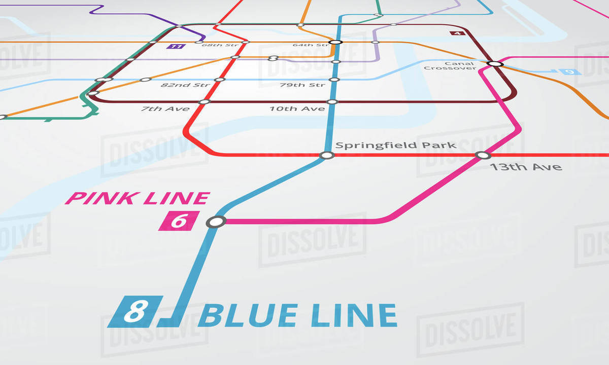 Underground, train railway and lines on map of metro for navigation ...