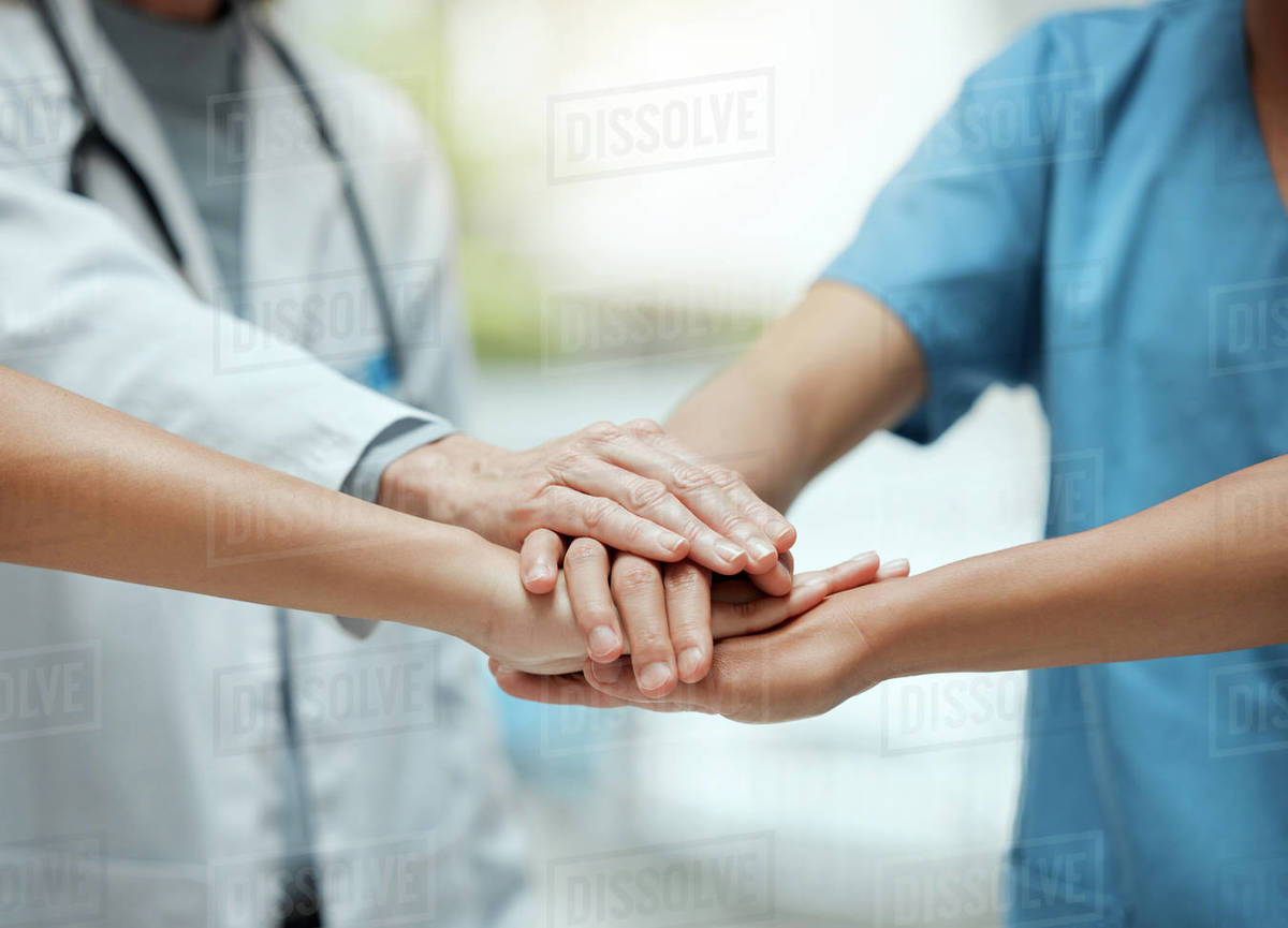 Stack, teamwork or hands of doctors with collaboration for healthcare ...