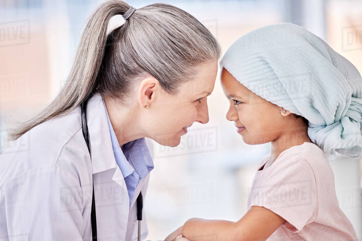 Smile, doctor and child on bed in hospital for children, health and ...