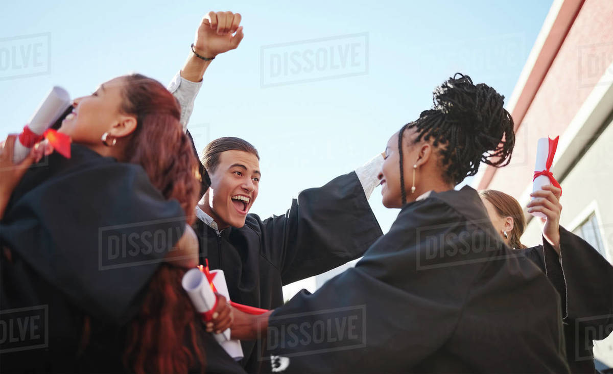 Celebration, happy and student graduation at a certificate, diploma and ...