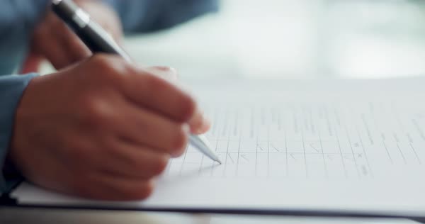 Hands, pen and writing in checklist, survey or FAQ questionnaire on ...