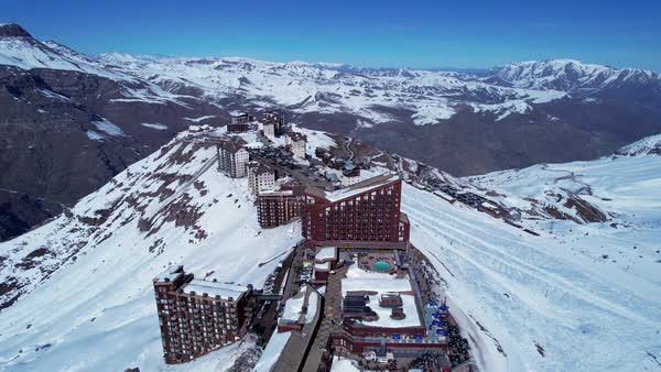 Santiago Chile. Ski station center at snowing Andes Mountains near ...