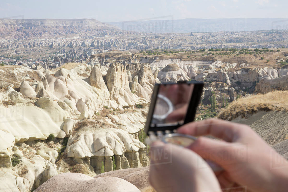 Orientating with compass in Cappadocia, Turkey - Royalty-free Stock ...
